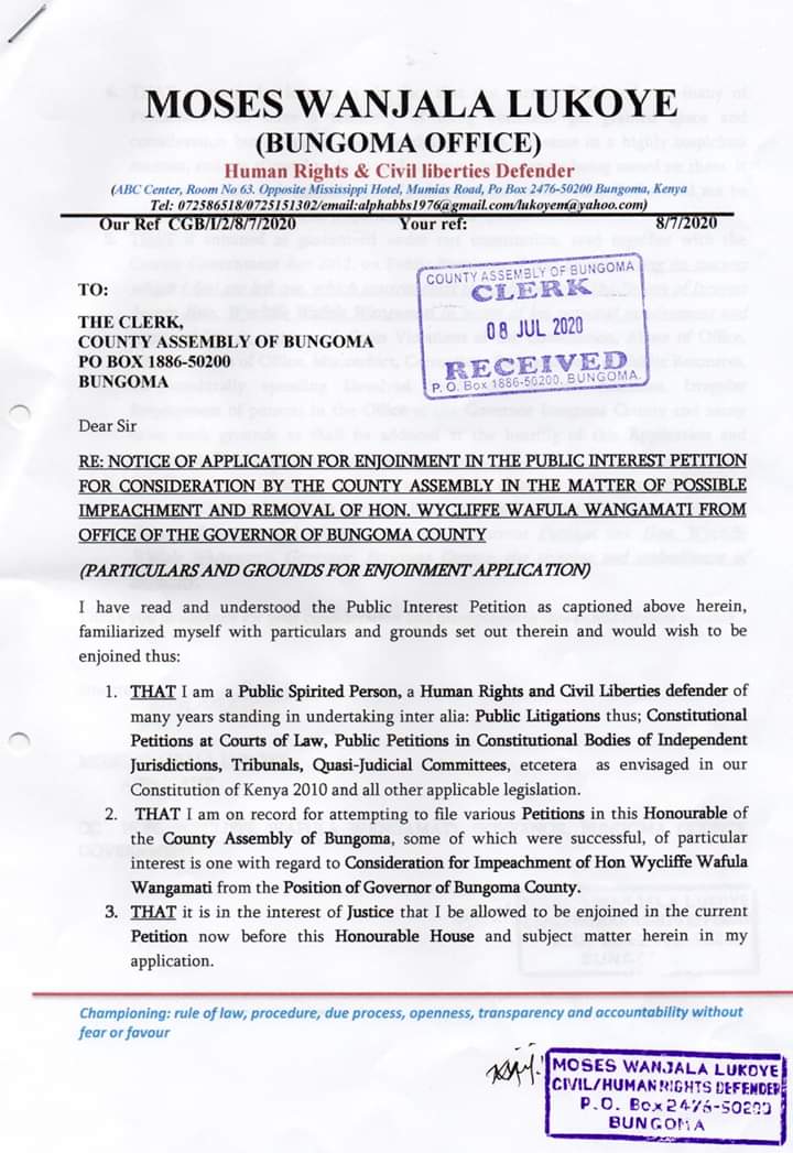 Lukoye issues a notice of enjoinment to the impeachment petition - # ...