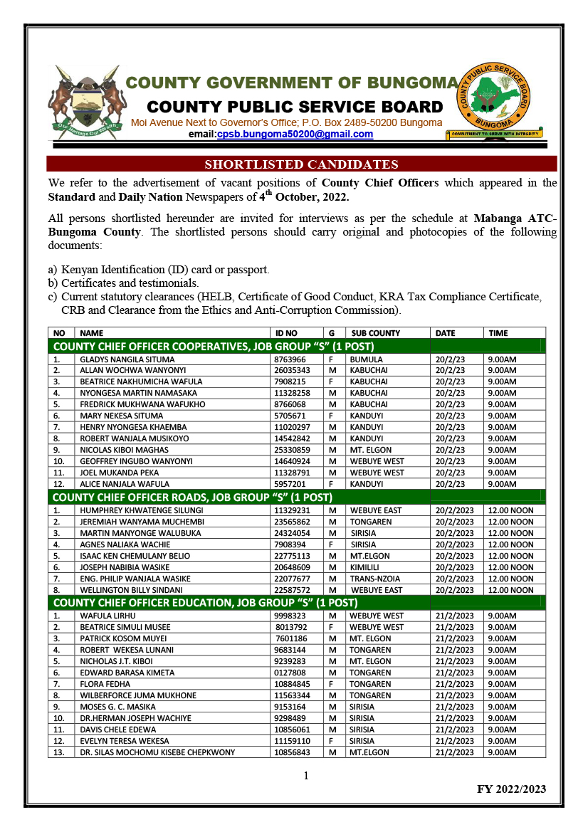 CHIEF OFFICERS SHORTLISTED: A look into Governor Ken Lusaka's inner ...